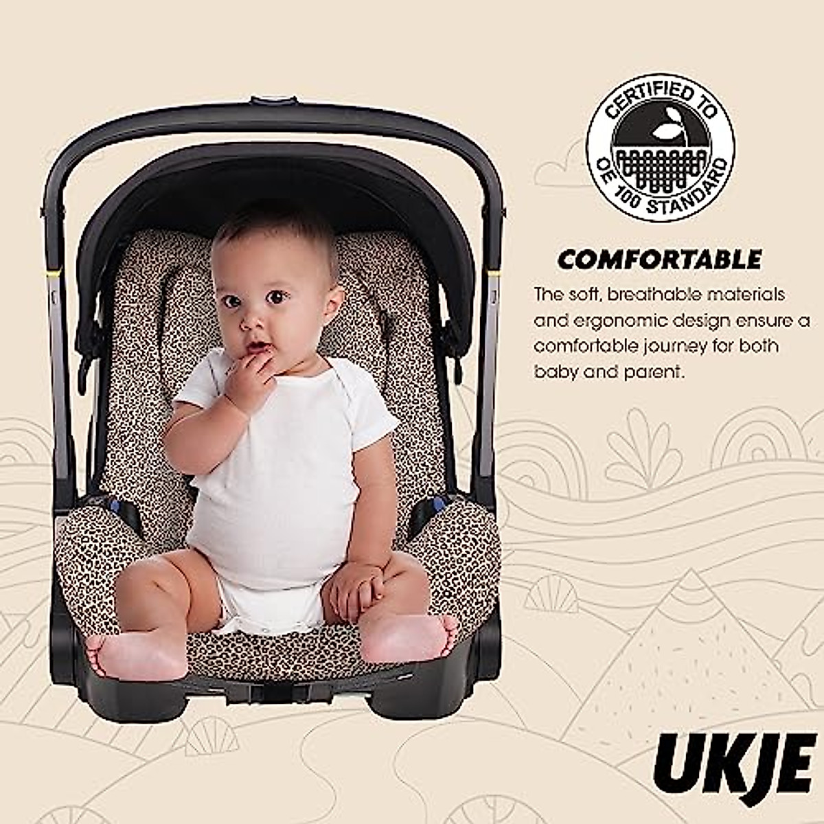 UKJE Protective Car Seat Stroller Cover Compatible with Doona Car Seat - Protector, Cotton Cover, Infant Car Seat Liner - Newborn Car Seat Accessories - Easy to Clean - Easy to Install (Beige Leopard)