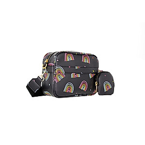 Olivia Miller Women's Rainbow Print Faux Leather Square Crossbody Handbag Purse