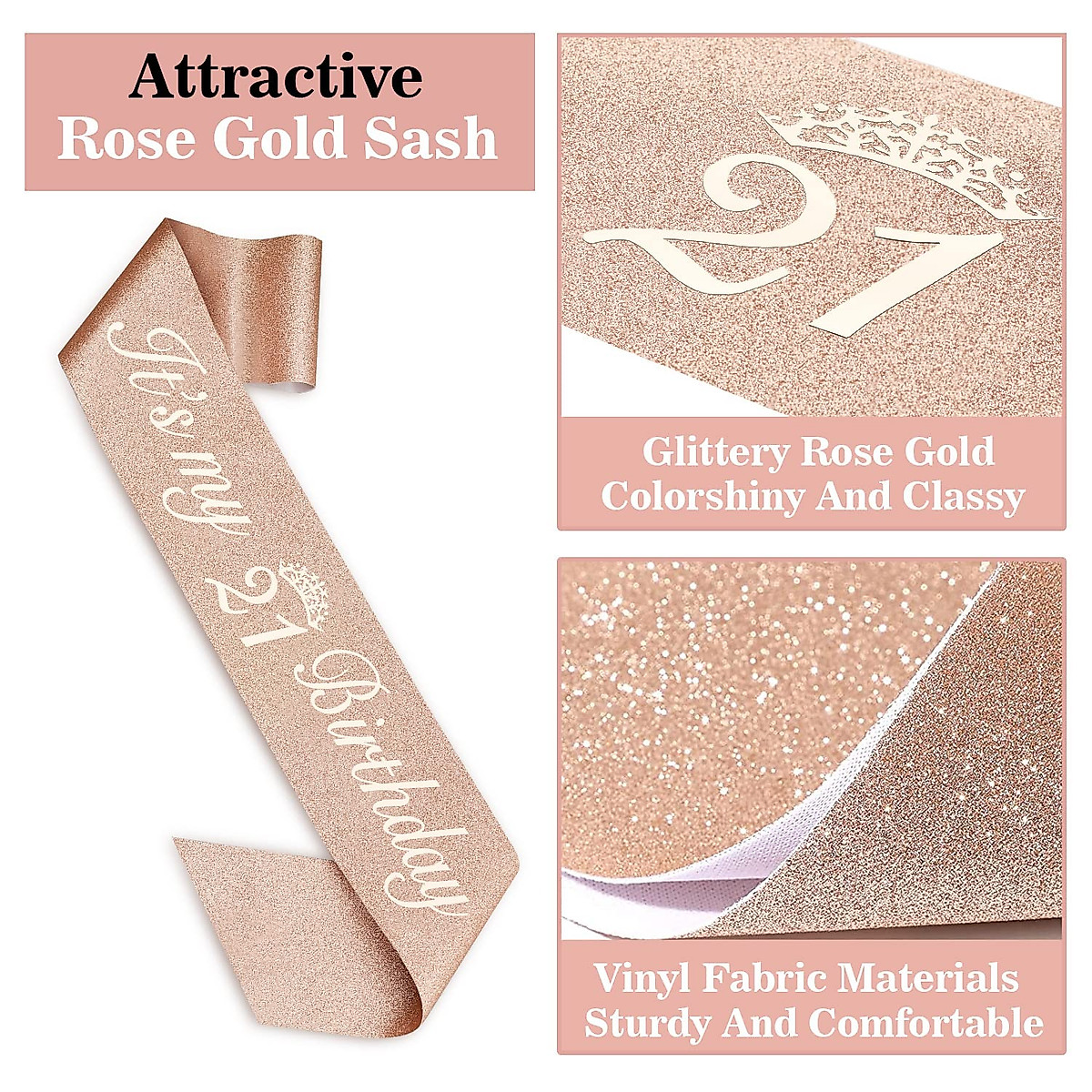 21st Birthday Decorations for Her, Including 21st Birthday Sash, Cake Topper, Crown, Candles, 21st Birthday Gifts for Her, 21st Birthday Decorations for Women