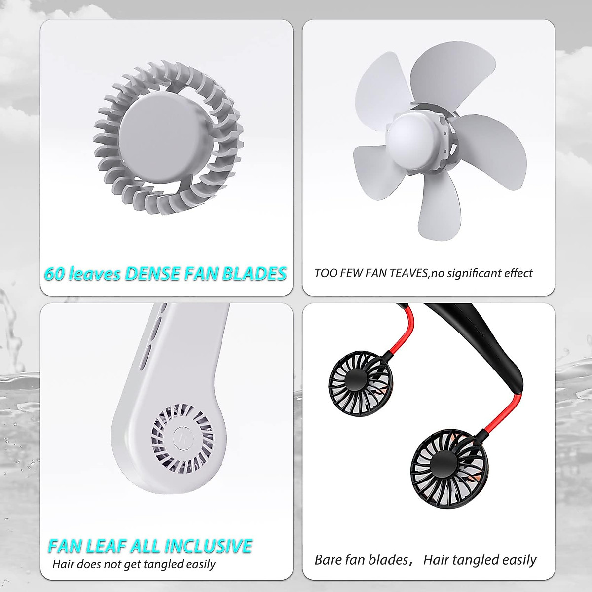 UseeShine Portable Neck Fan. bladeless neck fan,for Indoor Outdoor Travelling,USB Rechargeable Personal Fan,Rechargeable, Headphone Design,3 Speeds Operated Adjustable,neck fans for women