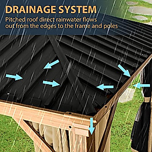 HAPPATIO 10' x 12' Hardtop Gazebo, Outdoor Wood Grain Frame Aluminum Gazebo, Double Roof Permanent Patio Gazebo Canopy with Netting and Curtains for Garden, Patio, Lawns, Parties (Beige)