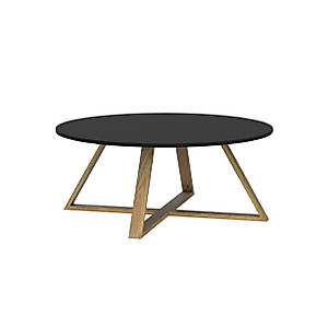 SYMXMYZ 31.5 Inches Round Coffee Table, Wooden Coffee Table, Modern Coffee Table, Oak Table Legs, Coffee Tables for Living Room Modern Design Home Furniture, Black