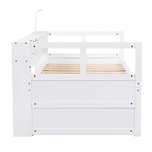 Harper & Bright Designs Twin XL Daybed with 3 Storage Cubbies and USB Charging, Wood Daybed Frame with Double Trundles, Daybed with Trundle for Kids Girls Boys, No Box Spring Needed (White)