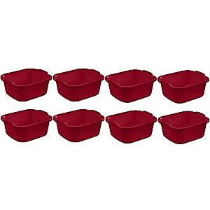 Sterilite Convenient Extra Large Multi-Functional Home 12-Quart Standard Sink Dish Washing Storage Pan, Red (8 Pack)