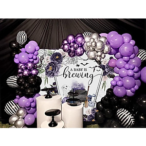 Mocsicka Halloween Baby Shower Backdrop A Baby is Brewing Baby Shower Party Decoartion Watercolor Flower Coffin Vampire Bat Baby Sprinkle Banner (Purple, 7x5ft(82''x60''))