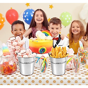 6 Metal Buckets With Chalkboard Stickers And Plastic Kitchen Scoops, Small Galvanized Buckets ,For Birthday, Wedding Party, Garden Planters , Party Supplies,Decorations ,5 Inch Tin Buckets - (tie 6)