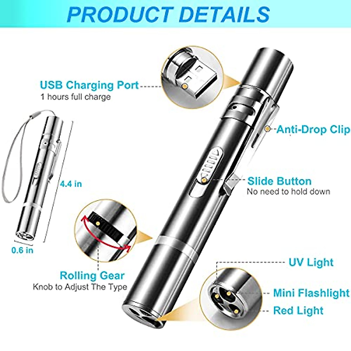 Cat Toys,Laser Pointer Cat Toy,Cat Pointer Toy,Long Range 7 Modes Lazer Projection Playpen for Kitten Outdoor Pet Chaser Tease Stick Training Exercise,USB RechargeSmall Laser Presentation Clicker Pen