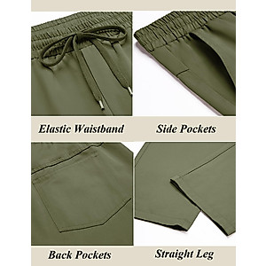 COOFANDY Men's Cargo Pants Regular Fit Elastic Waist Cotton Trousers Basic Drawstring Casual Pants Dark Green