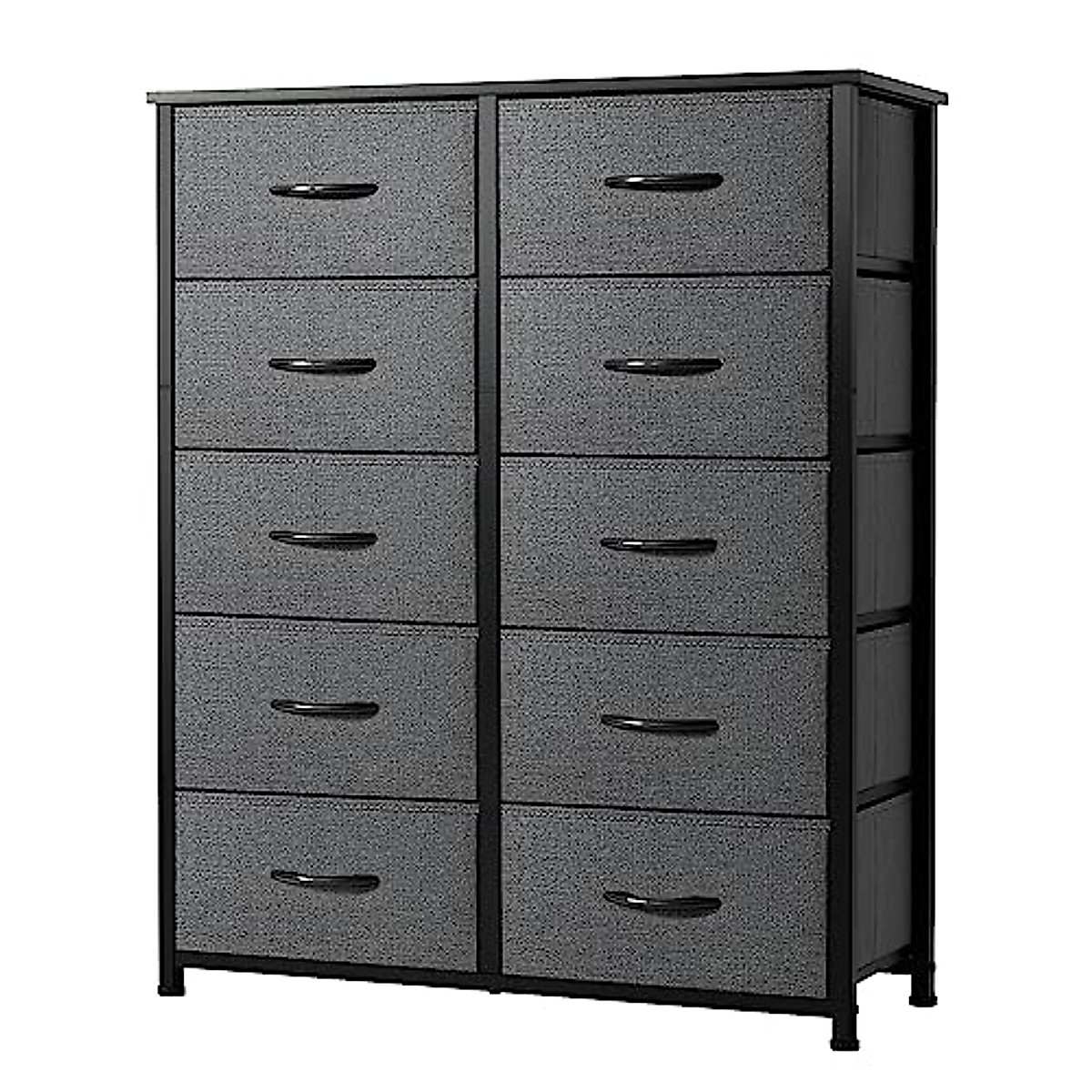 AZL1 Life Concept 10 Drawer Dresser - Fabric Storage Tower, Organizer Unit for Bedroom, Living Room, Hallway, Closets & Nursery - Sturdy Steel Frame, Wooden Top & Easy Pull Fabric Bins, Dark Grey