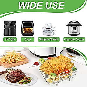 BYKITCHEN Square Air Fryer Rack for Cosori, Instant Vortex, Nuwave Air Fryer, 2pcs 8 inch Stackable Multi-Layer Stainless Steel Dehydrator Rack, Ninja Foodi Grill Square Air Fryer Accessories