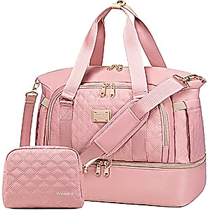 Weitars Gym Bag For Women,Travel Duffel Weekender Bag,Sport With Shoes Compartment And Wet Pocket,Large Carry On Overnight Hospital Women Travel,Gym,Shopping (Pink)