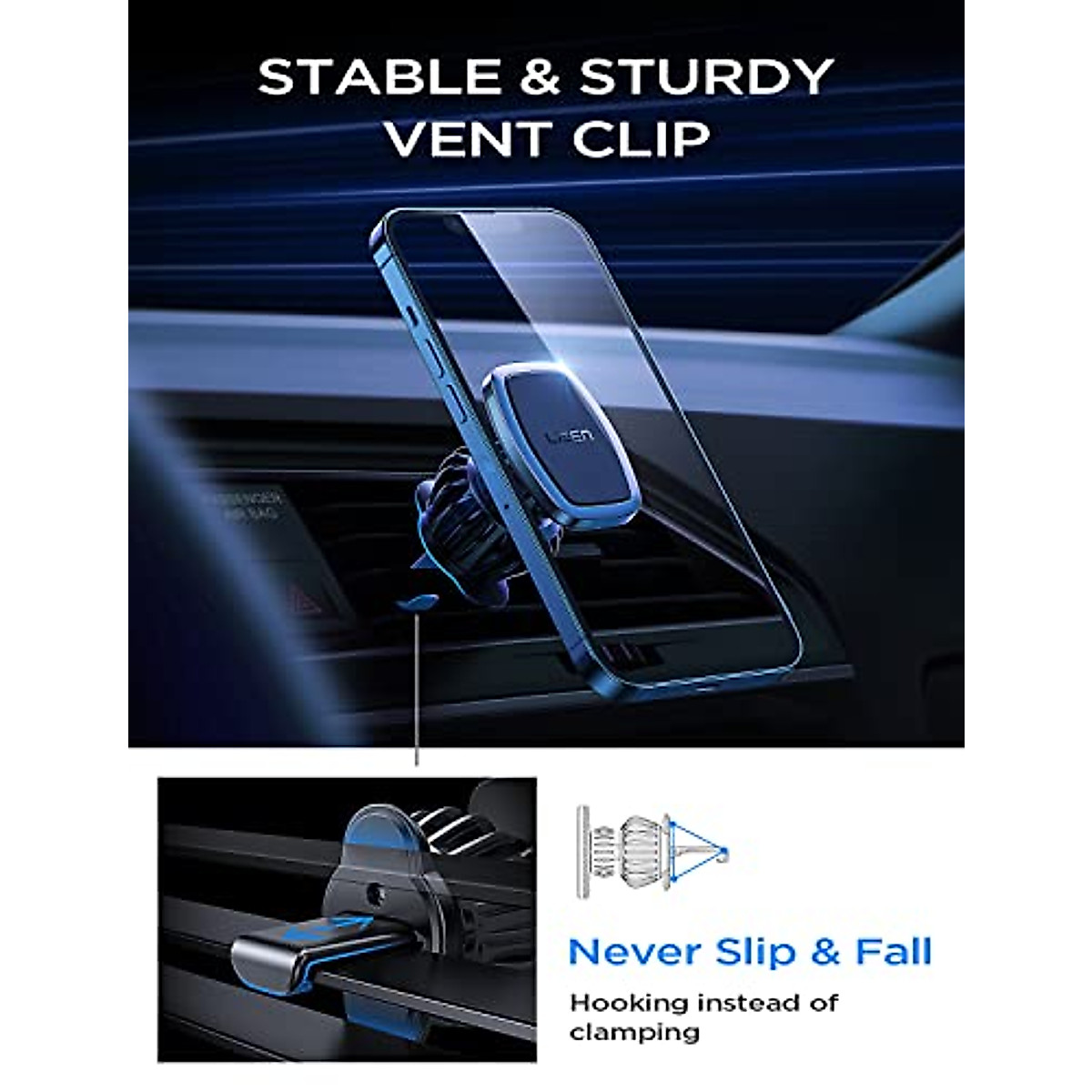 LISEN Magnetic Phone Holder for Car Cell Phone Magnet for Car Magnetic Car Mount 6 Strong Magnets Universal Vent Phone Mount for Car Compatible with All 4”-13” Tablets & Smartphones