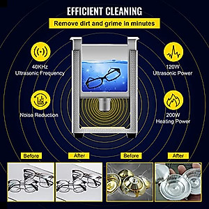 VEVOR 3L Upgraded Ultrasonic Cleaner (200W Heater,120W Ultrasonic) Professional Digital Lab Ultrasonic Parts Cleaner with Heater Timer for Jewelry Glasses Parts Cleaning