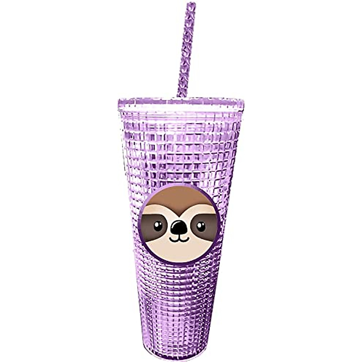 Spoontiques - Diamond Tumbler - Textured Cup with Straw - Double Wall Insulated and BPA Free - 20 oz - Sloth