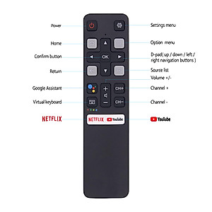 New Replacement Remote Control RC802V FNR1 Fit for TCL Android 4K Smart TV 50S434 55S434 75S434 40S330 70S430 32S334 55S435 50S435 43S434 32S6500A [NO Voice Function]