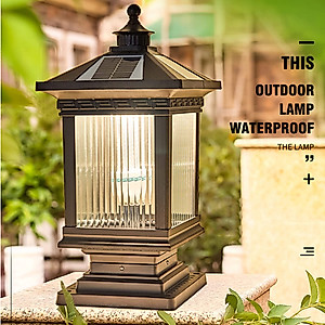 Post Lights Retro Solar Column Headlight, Traditional Victorian Waterproof Bollard LED Lantern Deck Yard Pedestal Pillar Lamp Simple Garden Patio Landscape Home Decoration Illumination