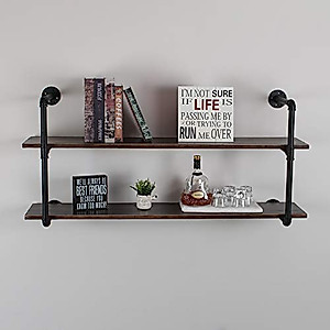 OISSIO Industrial Pipe Wall Shelf,2-Tiers Wall Mount Bookshelf,44in Rustic Wall Mount Shelf,DIY Storage Shelving Floating Shelves,Rustic Pipe Shelving Unit,Wall Book Shelf for Home Organizer