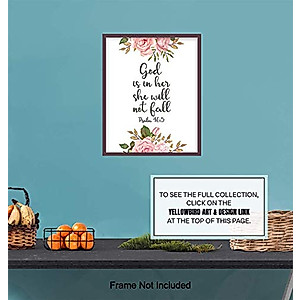 God is Within Her She Will Not Fall - Psalm 46 - Positive Quotes Inspirational Christian Wall Decor - Motivational Bible Verse Wall Art - Scripture Decor - Uplifting Gift for Religious Women, Girls
