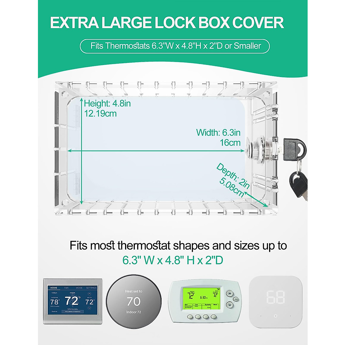 Upifen Thermostat Lock Box Cover with Key, Clear Thermostat Cover with Lock Compatible With Home Thermostat On Wall, AC Lock Box Cover with Key Fits Thermostats (Rectangle, 6.3''W x 5''H)