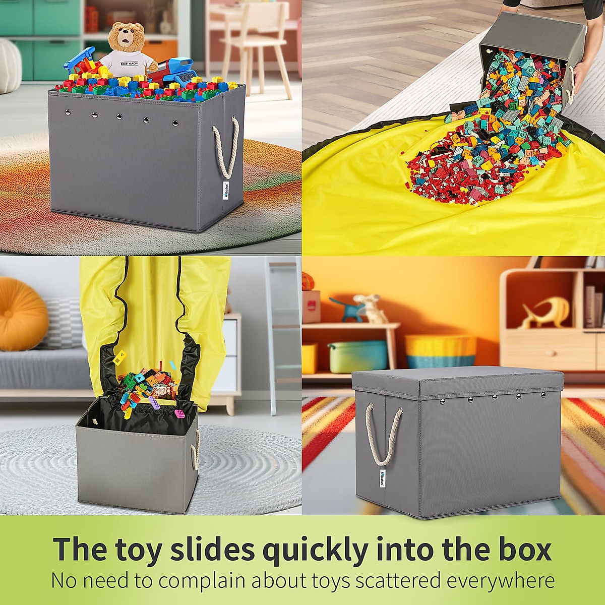 MIBATUS Toy Storage Organizer & Play Mat - for Building Toys Storage | Toy Box made of Odorless, Eco-Fabric for Children's Rooms, Nursery Playroom, Toy Storage Bin/Bag 37 Qt - For Kids (Gray)