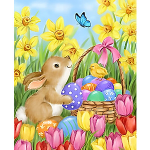 NAIMOER Easter Bunny Diamond Painting Kits for Adults,Easter Rabbit with Flowers Diamond Painting Kits, DIY 5D Full Drill Diamond Painting Easter Eggs Diamond Art Kits Craft for Home Decor 30x40cm
