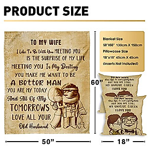 Nueasrs My Wife Blanket - Anniversary Romantic Gifts for Wife Birthday Gift from Husband - Mothers Day Unique Gifts for Her Throw Blanket with Pillow Covers 60" x 50" (Love All Your Husband)