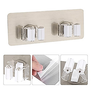 GLOGLOW Wall Mount Self Adhesive Mop & Broom Holder Organizer Tools Storage Rack (White),Wall Stickers