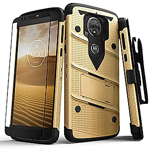 ZIZO Bolt Series Motorola Moto e5 Supra Case Military Grade Drop Tested with Tempered Glass Screen Protector Holster e5 Plus Gold