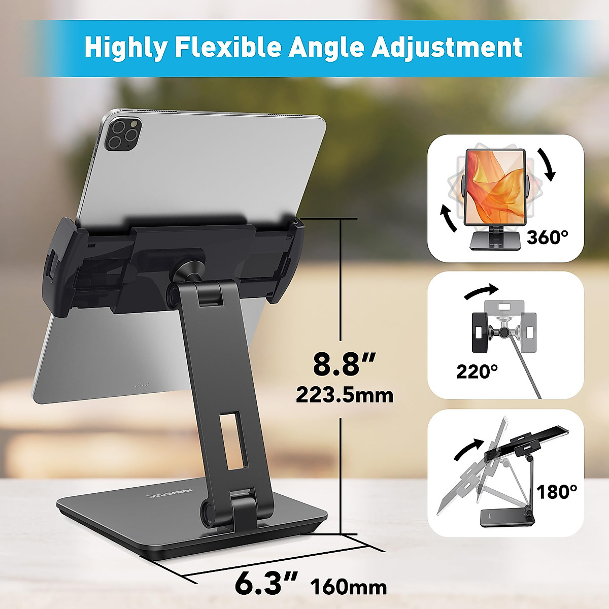 AboveTEK Business Kiosk Aluminum Tablet iPad Stand, 360° Swivel Tablet & Phone Holders for Any 4"-15.6" Display Tablets/Cell Phones/Portable Monitor, Sturdy for Store POS Office (Grey)