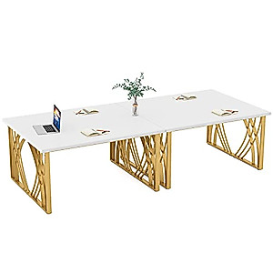 LITTLE TREE 55’’ Large Modern Computer Desk, White & Gold Luxury Laptop PC Student Table, Makeup Vanity Table with Thick Frame & Strong Legs, Sturdy Writing Workstation for Home & Office