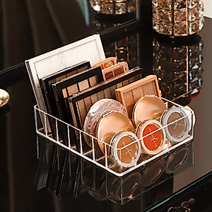 LoengMax Makeup Organizer, Eyeshadow Palette Organizer, 7 Section Acrylic Divided Palette Holder, for Eyeshadow Palettes, Contour Kits, Blush(Clear, 7.48x 6.3 x 1.77 in)