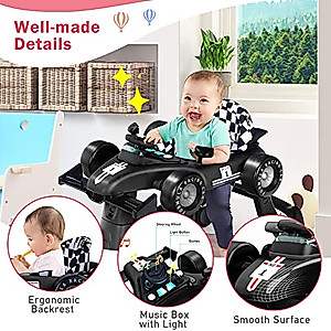 BABY JOY 4-in-1 Baby Walker, Foldable Activity Walker with Adjustable Height & Speed, Music, Lights, Anti-Rollover, Toddler Push Walker, Baby Walker with Wheels for Boys Girls 6-18 Months (Black)