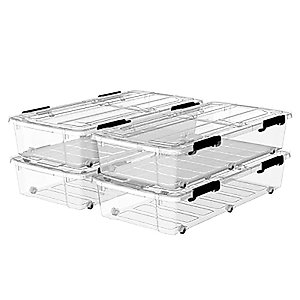 Cetomo Set of 50L*4 Under Bed Storage Container with Lids Storage Container With Durable Buckles Multipurpose Container Chest Wheeled With Lids (C0152*4)