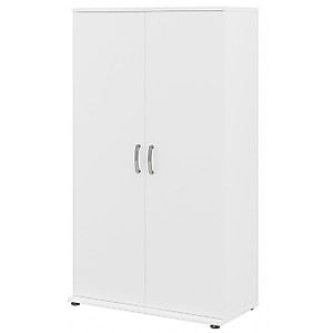 Bush Business Furniture Universal Tall Clothing Storage Cabinet with Doors and Shelves, White