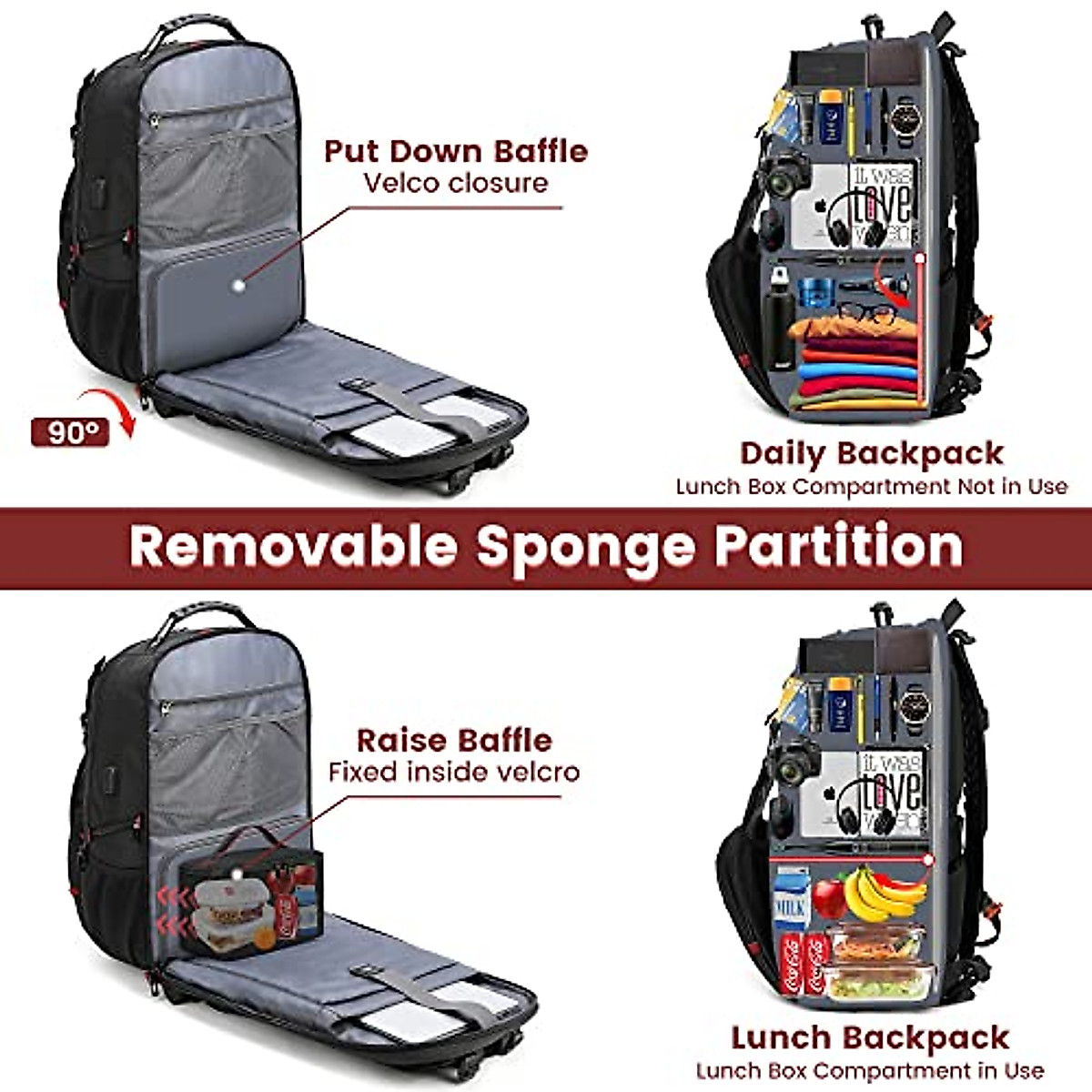 JDITVYHANO Travel Backpack for Men, Extra Large Laptop Backpack for Men with USB Charger Port, College Airline Approved Computer Business Work Backpack Carry on with Lunch Box Fits 18.4 laptop (Red)