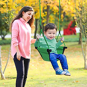 ROPECUBE Children Outdoor Swing Seat, with Adjustable Ropes, Kids Safety Playground Swing Seat Replacement, Belt Swing, for Indoor Outdoor Backyard Play (Green)