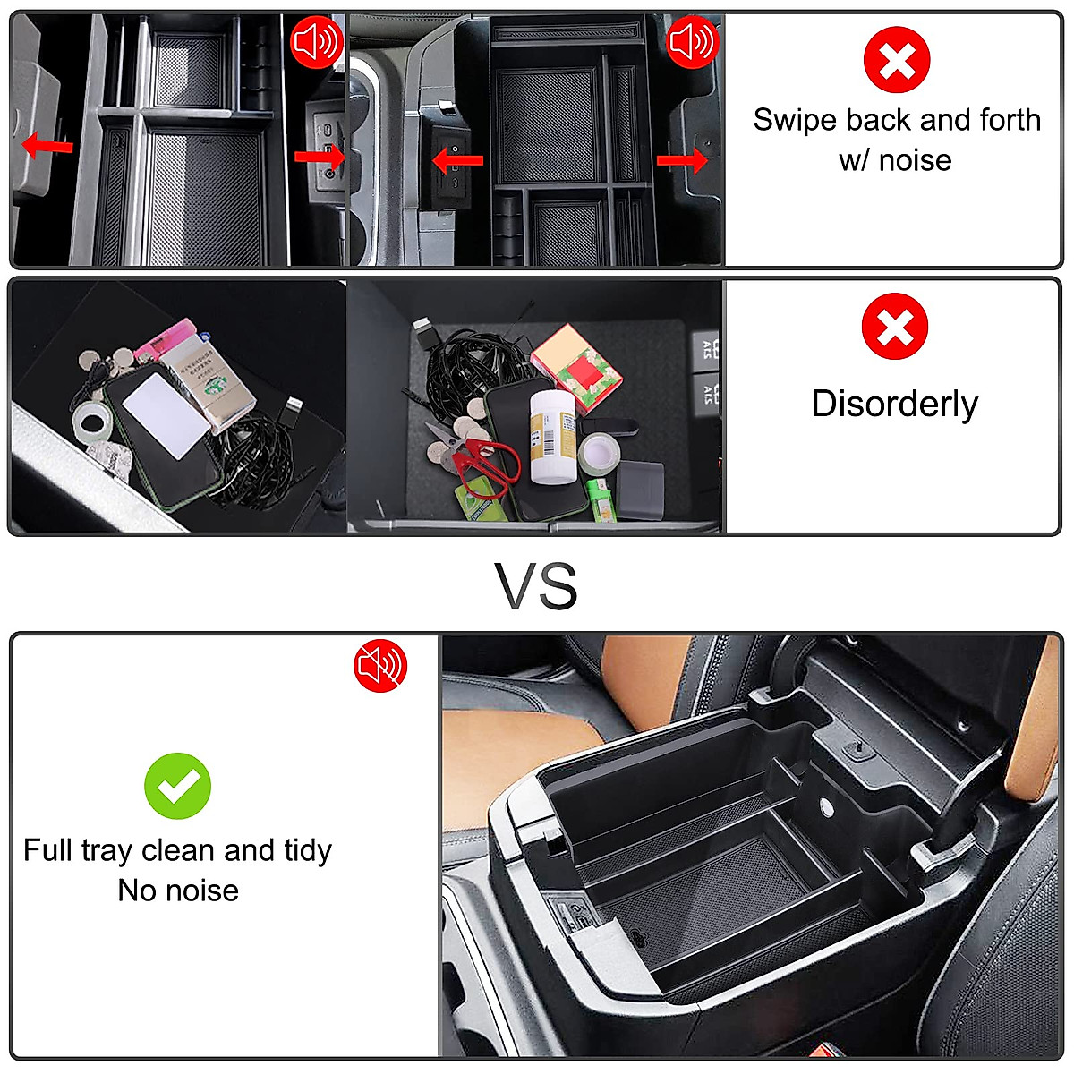 Center Console Organizer for 2019-2022 Chevy Silverado/GMC Sierra 1500 and 2020-2023 Silverado/Sierra 2500HD/3500HD Interior Accessories, Armrest Tray Full-Size (Full Console w/Bucket Seats ONLY)