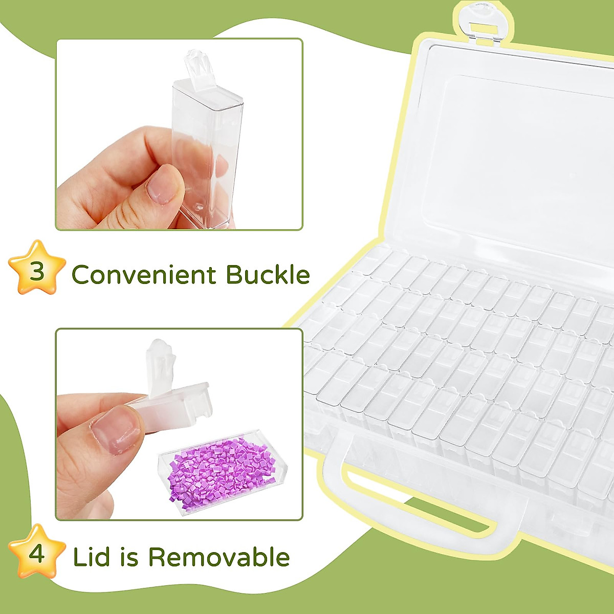 ANQEEL 3 PCS 64 Grids Diamond Painting Storage Containers,Craft Storage Tool Box with Label Stickers,Portable Storage Organizer for Jewelry,Art DIY,Crafts,Beads, Clear