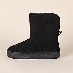 Amazon Essentials Women's Shearling Boot, Black Microsuede, 12.5 Wide