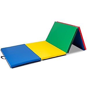 MAT EXPERT 4'x10'x2" Gymnastics Mat Thick Folding For Tumbling Exercise Gym Fitness Mat with Hook & Loop Fasteners (Multicolor)