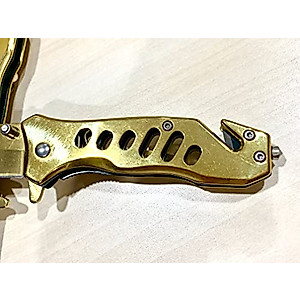 Super Knife 6.75" Gold Coated Spring Assisted Open Blade EDC Folding Pocket knife, Straight Edge Blade (Gold)