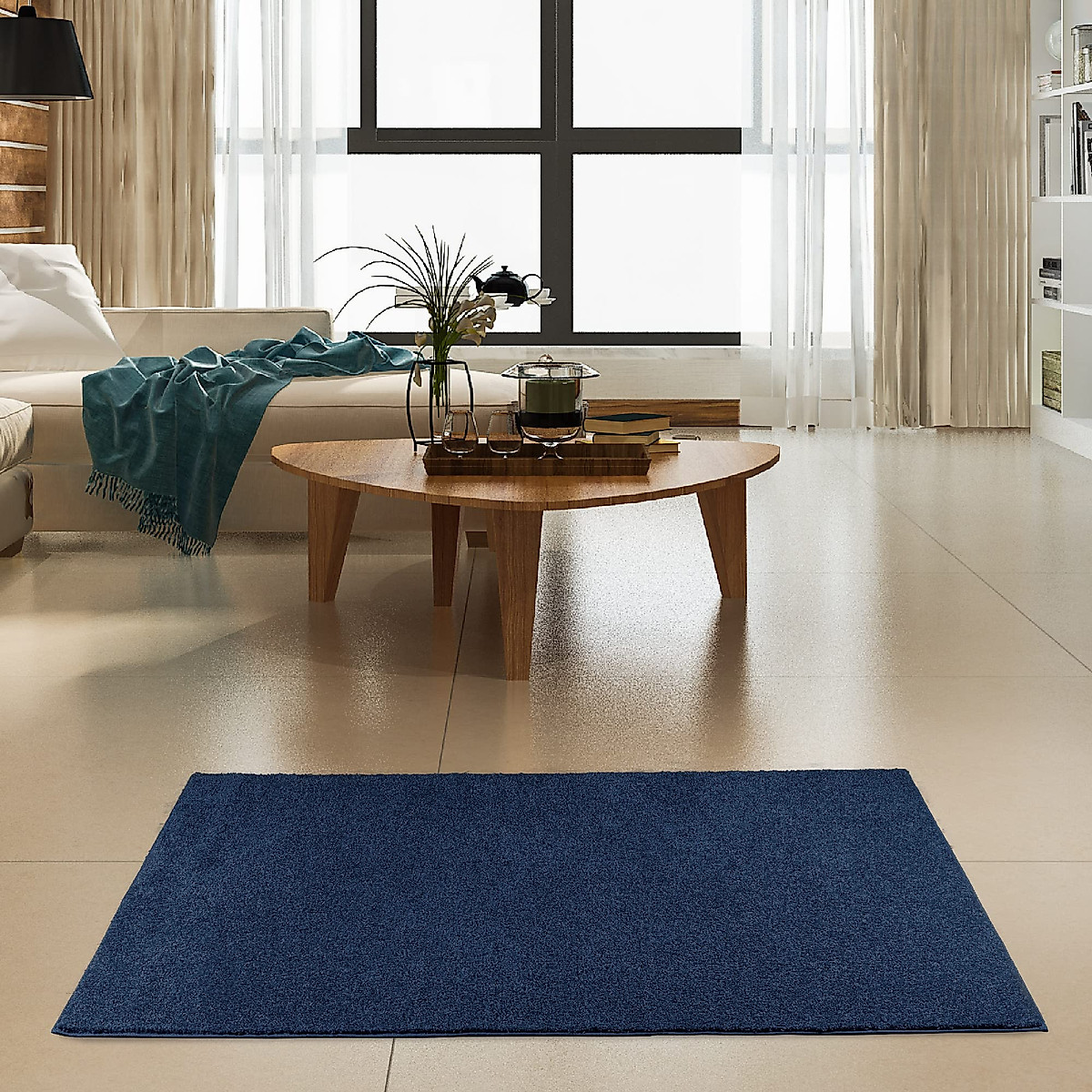 Furnish my Place Modern Plush Solid Navy Color Rug, Indoor/Outdoor Mat, Area Rugs Great for Kids, Pets, Event, Living Room, Made in USA, 18" x 36" Half Round - Set of 3