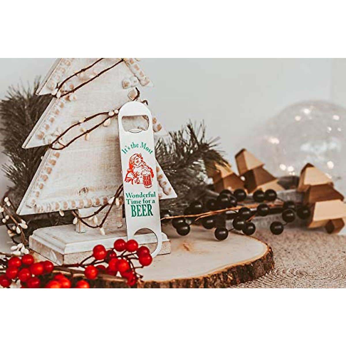 Stocking Stuffer for Men Christmas Beer Bottle Opener Santa Can Cooler Set White Elephant Gift Idea (Bottle Opener)