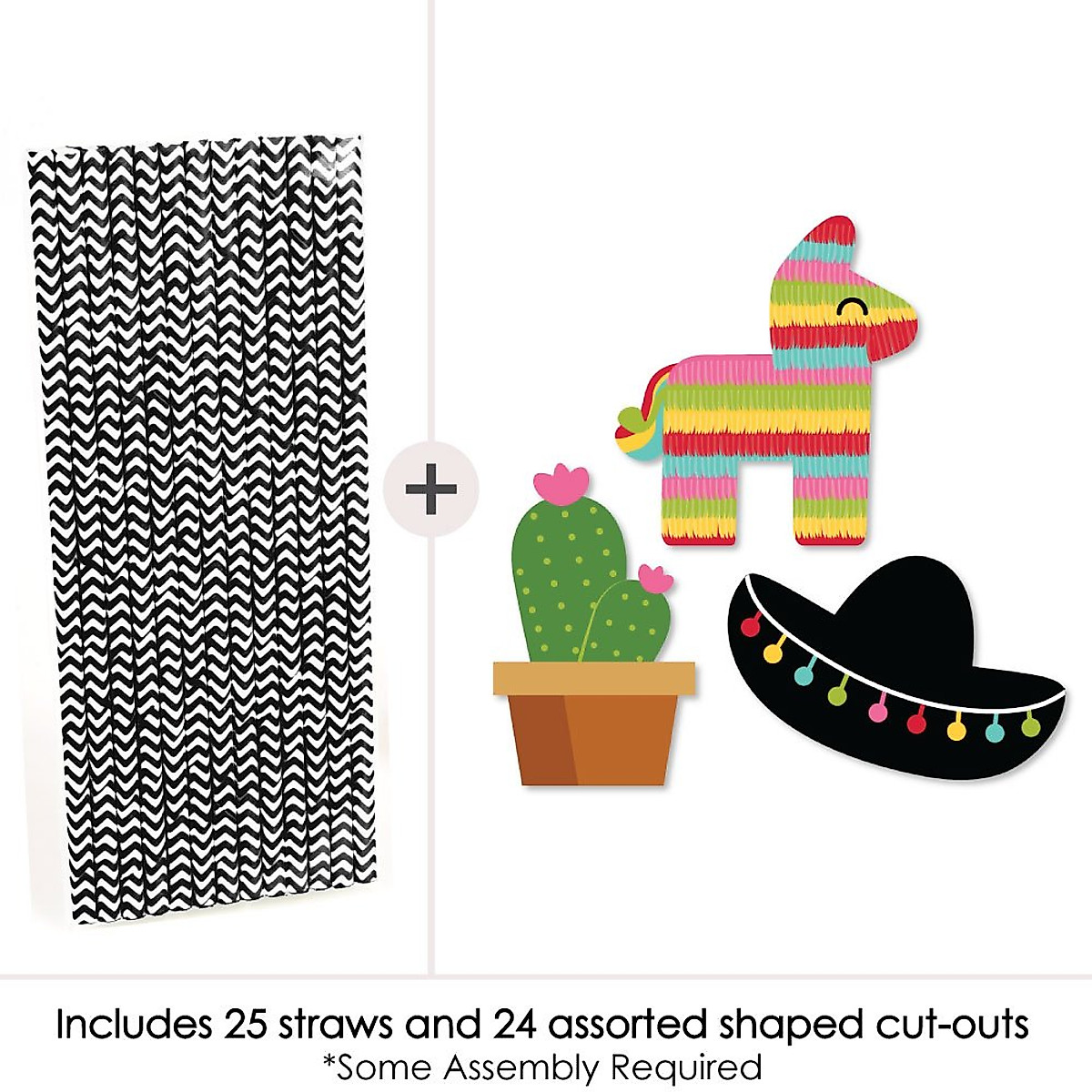 Let's Fiesta - Paper Straw Decor - Mexican Fiesta Party Striped Decorative Straws - Set of 24
