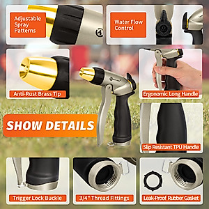 AUTOMAN Garden Hose Nozzle - 100% Metal High Pressure Spray Nozzle, Adjustable Spray Patterns,Labor-Saving,Heavy Duty Water Hose Nozzle for Garden Watering, Car Washing, Window Cleaning,Pets Showering