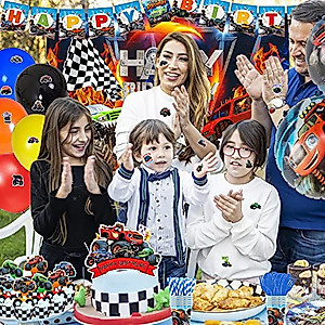 239Pcs Truck Game Themed Birthday Party Supplies, Cartoon Truck Birthday Party Decorations for Kids Boys Girls with Happy Birthday Banner Balloons Tableware Backdrop Cake Cupcake Toppers Tableware Tablecloth
