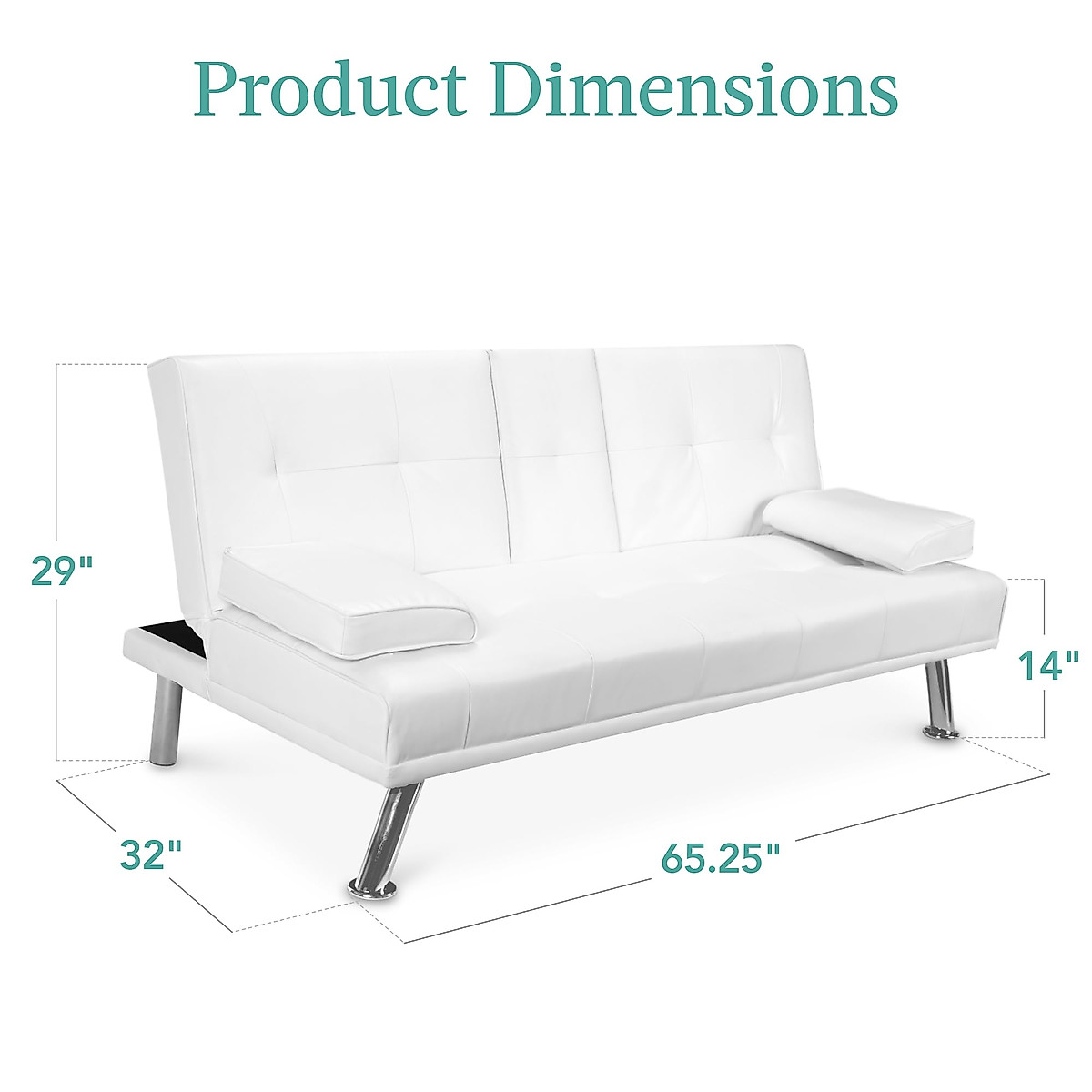 Best Choice Products Faux Leather Upholstered Modern Convertible Futon, Adjustable Folding Sofa Bed, Guest Bed w/Removable Armrests - White
