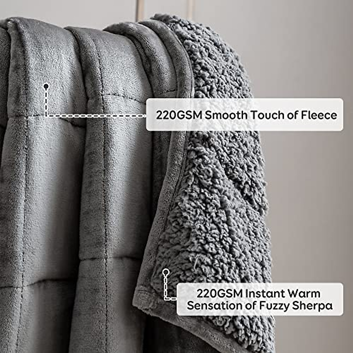 Kaisa Weighted Blanket 15 pounds Queen Size for Adults, Sherpa Fleece Heavy Blankets 15LBS, Fuzzy Hug Blankets, Flannel Sofa Bedding Throw Blanket, Idea Gifts for Adults Birthday, 60x80 Inches, Grey