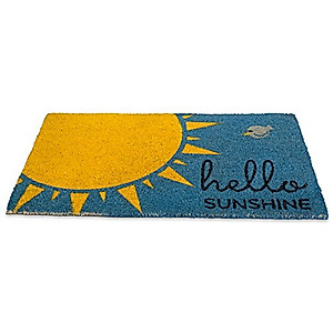 DII Natural Coir Doormat, Decorative Hello Mat, 17x29, Hello Sunshine, Blue