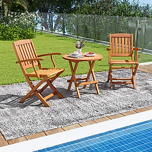Tangkula Patio Wood Folding Chair Set of 2, Outdoor Eucalyptus Wood Dining Chairs w/Armrests & Slatted Seat, for Backyard, Porch, Poolside, Lawn, Garden, Load up to 400 LBS (1, Natural)